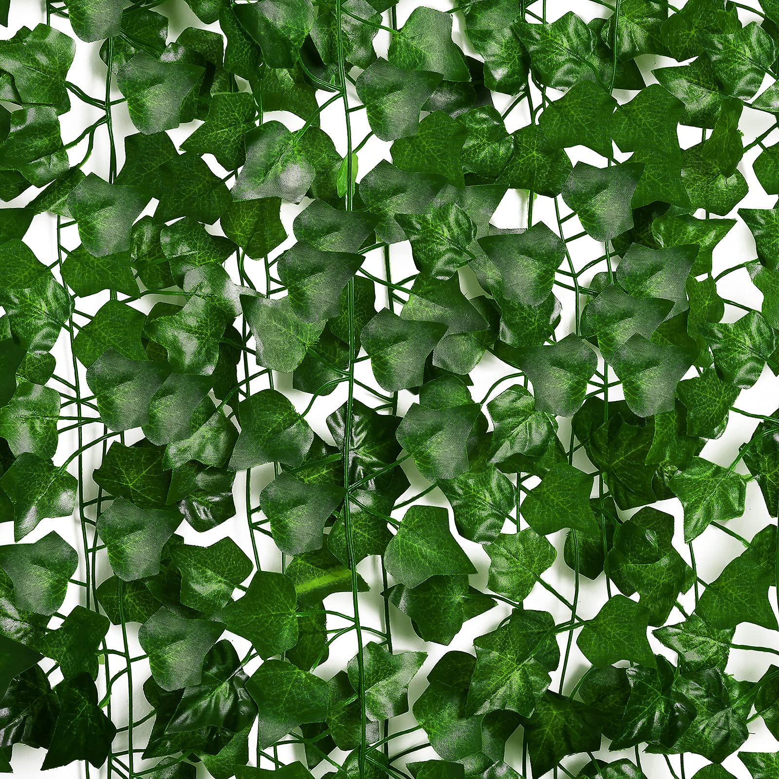 OWERPOG 24 Artificial Ivy Green Leaves, Used for Gardens, Parties, Stages, Weddings, Hotels, Home Backgrounds, Indoor and Outdoor Decoration 80 inches, UV Protection,... (Dark Green)