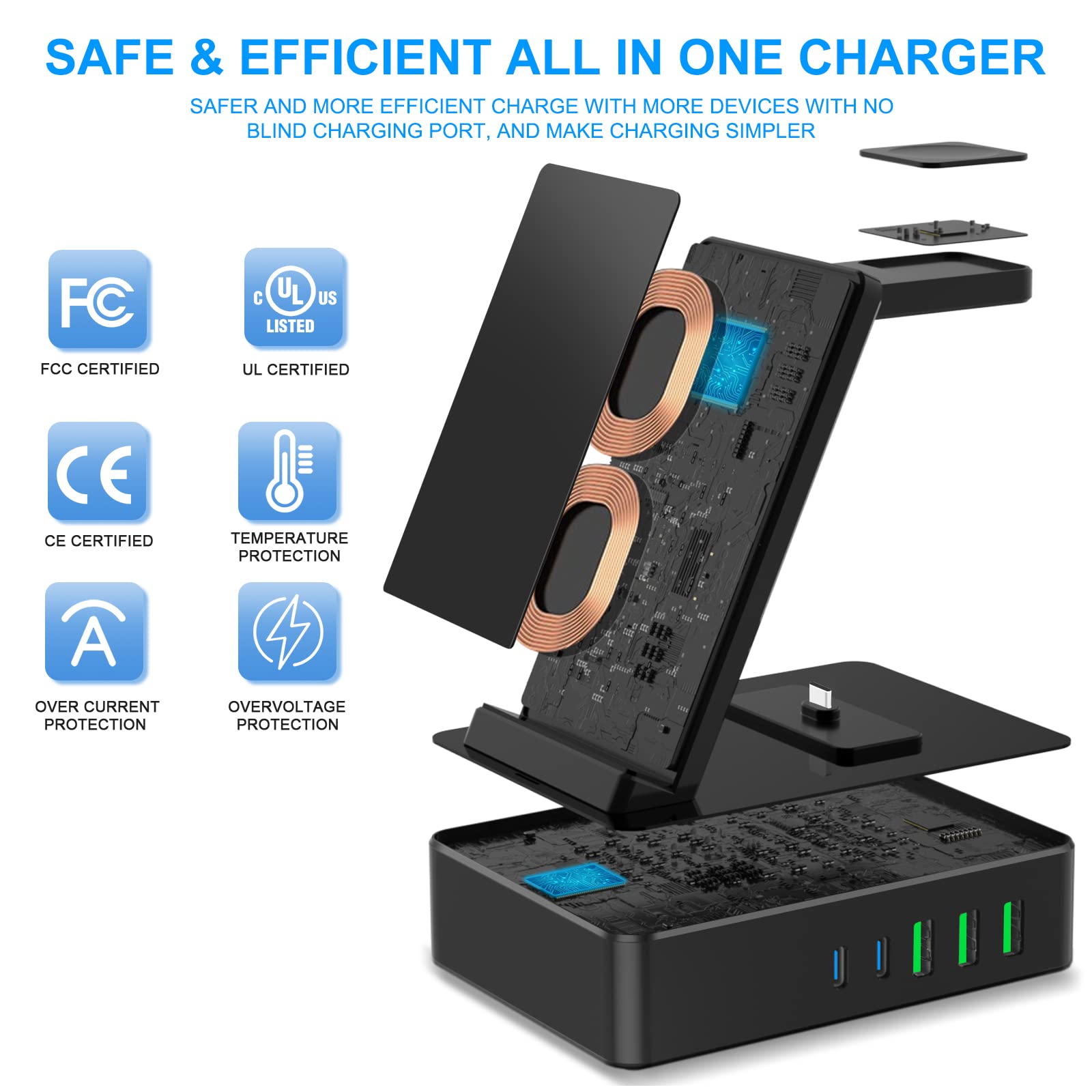 Charging Station for Multiple Devices,8 in 1 Wireless Charging Station 100W Fast Charging Stand for Samsung Galaxy Series/Samsung Watch 5/4/3/Earbuds,USB Changing Dock for Phone,Pad,Tablet,Kindle,PSP
