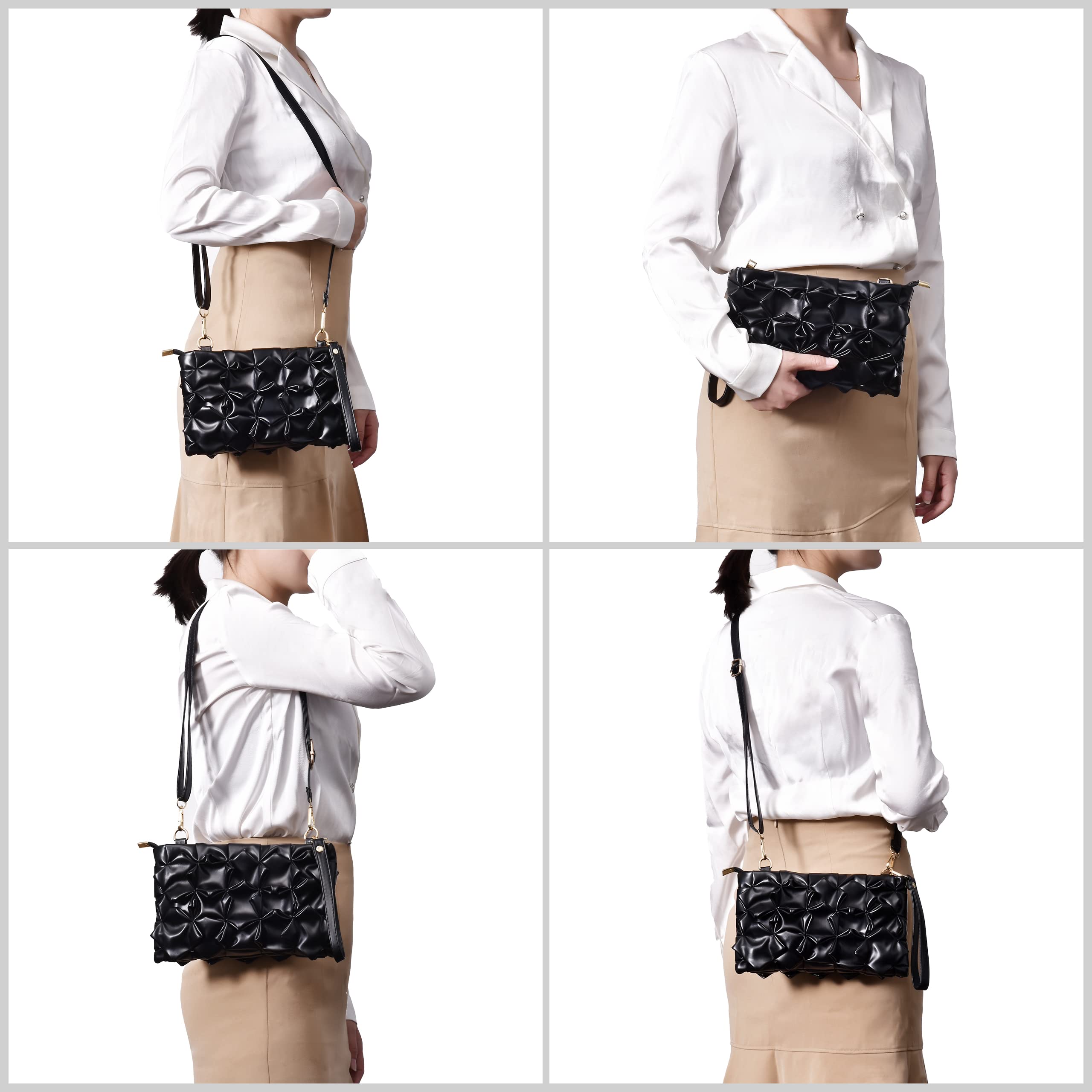 Cavid Karrie Black Leather Wristlet Purse,Small Crossbody Bag for Women, Lightweight Clutch Purse, Black2