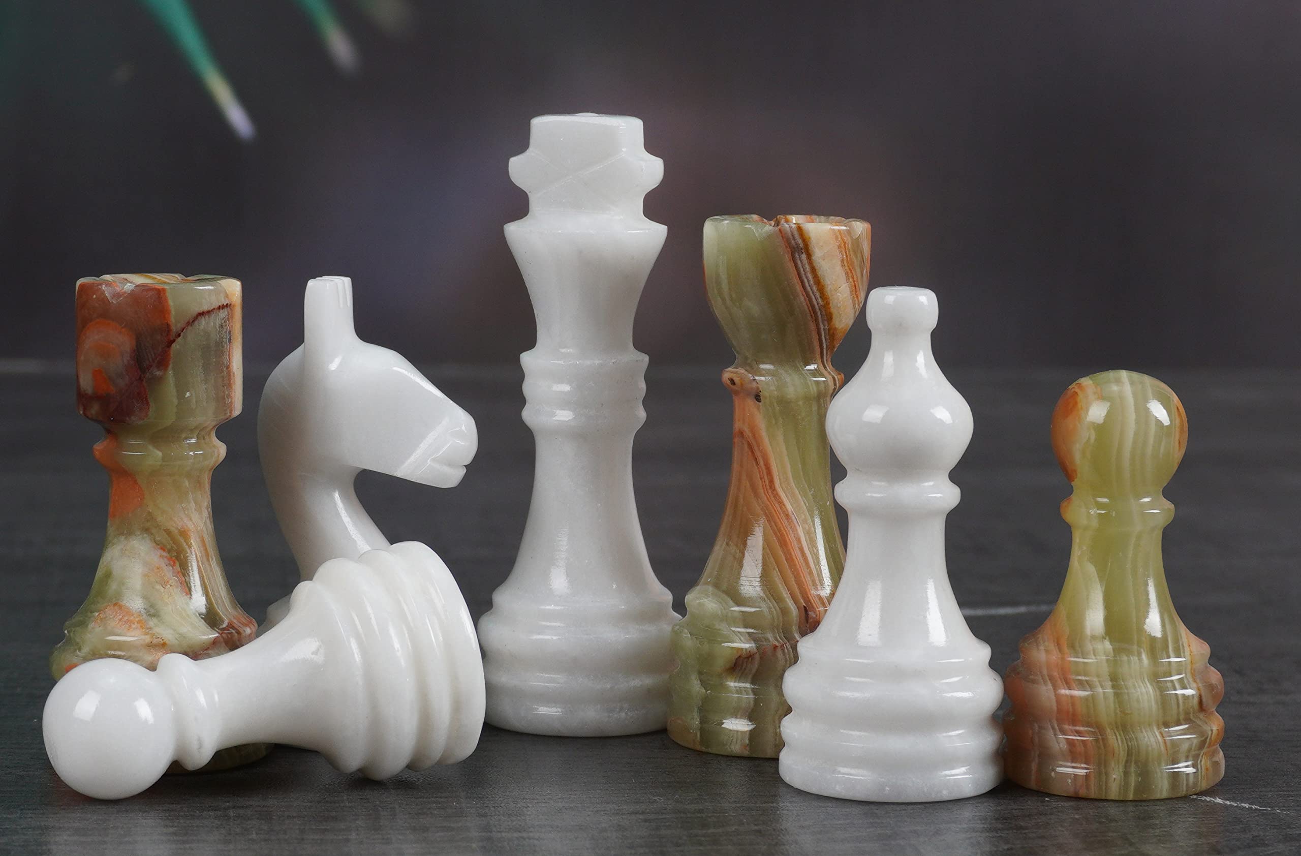 Radicaln Marble Chess Figures 3.5'' Inches White and Green Handmade Marble Chess Pieces for Chess Set Board Game - Chess Figures, Chess Board - Travel Set Chess Figure