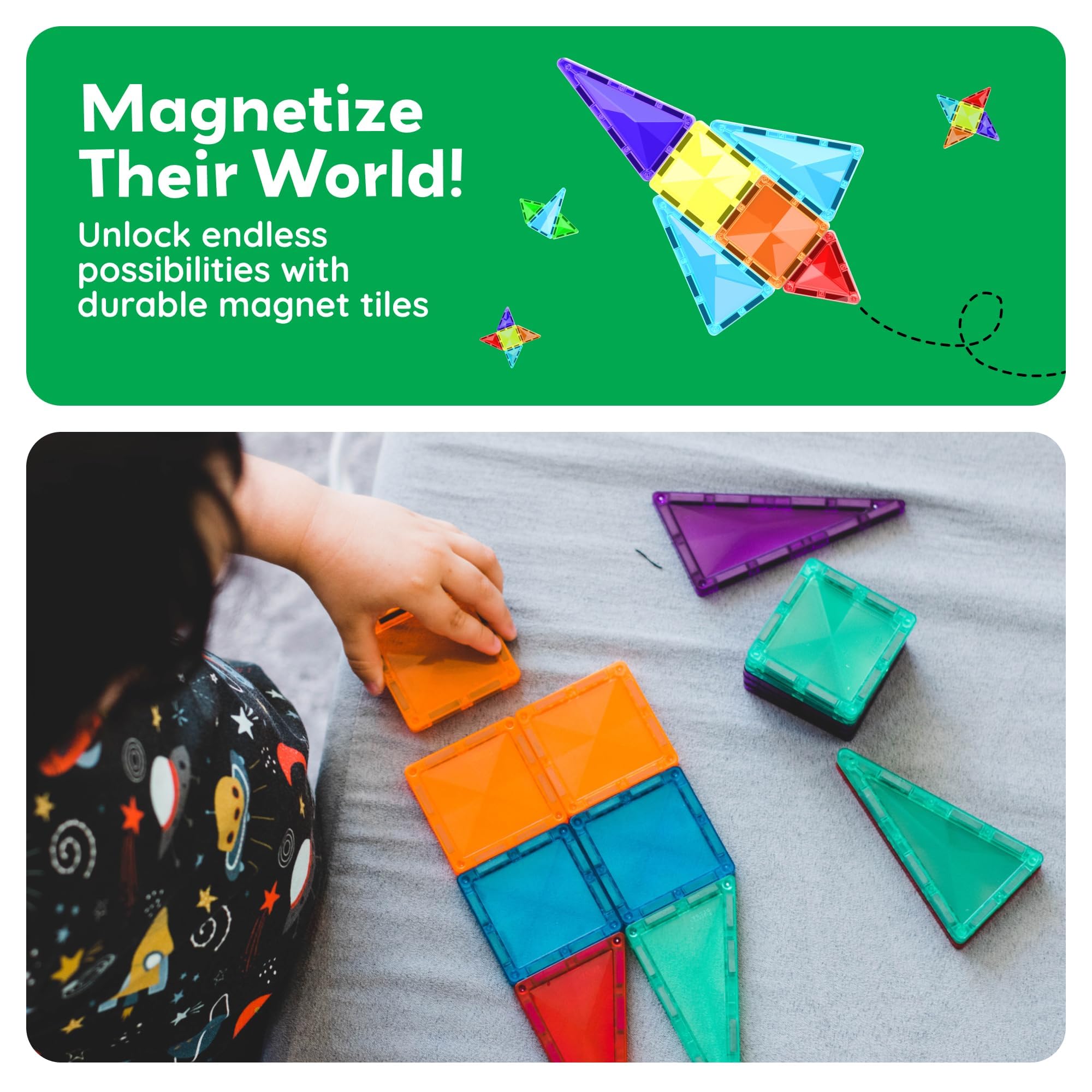 PicassoTiles 100 Pieces Magnetic Tiles Building Blocks Mini Size Diamond Series Magnet Toys Travel Size On-The-Go Construction Sensory Toys Gifts Educational Set STEM Learning Kit Playset PTM100