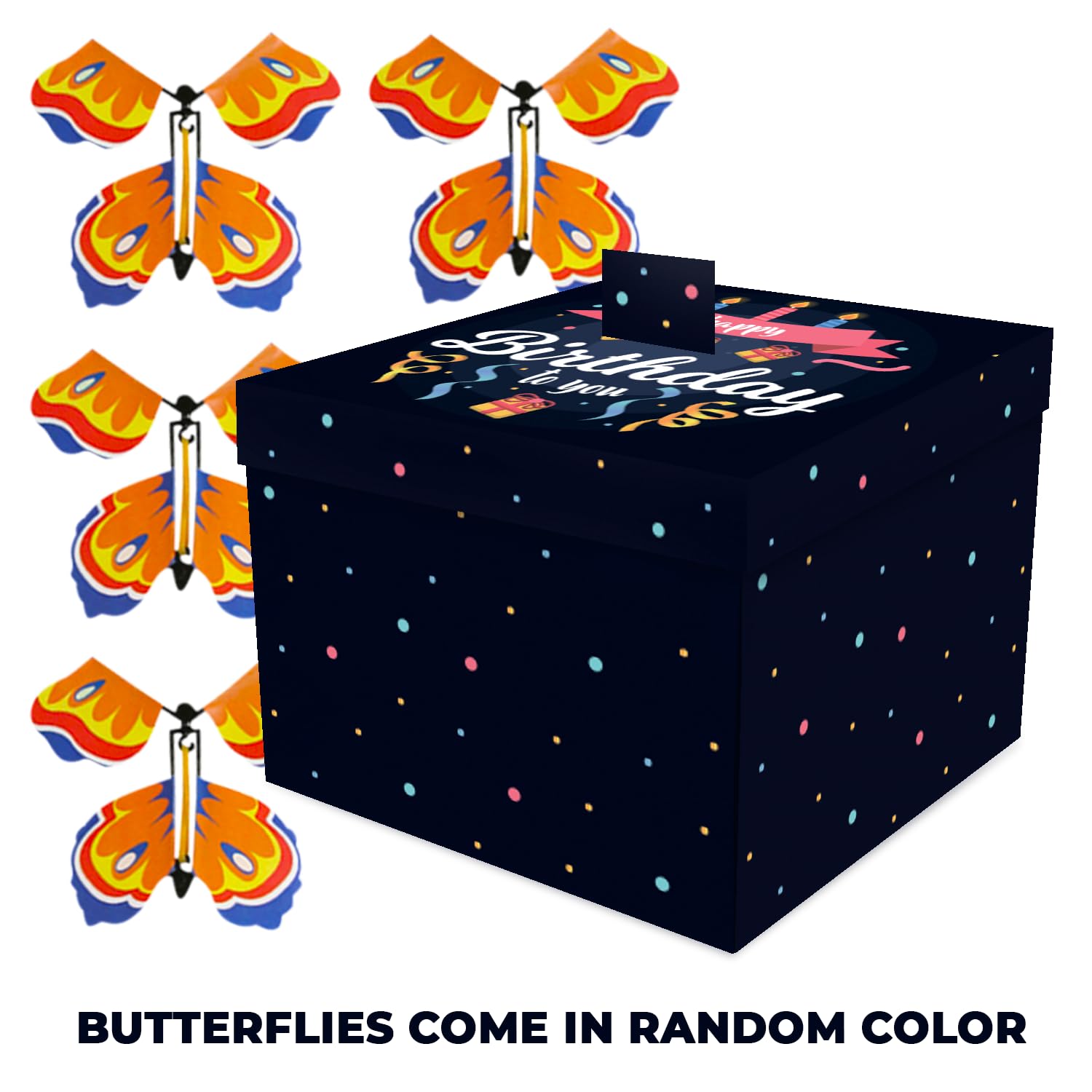 FETTIPOP DIY Butterfly Explosion Gift Box (Happy Birthday) 7.1x5.5x4.3 inches, Surprise Flying Butterfly Box Prank
