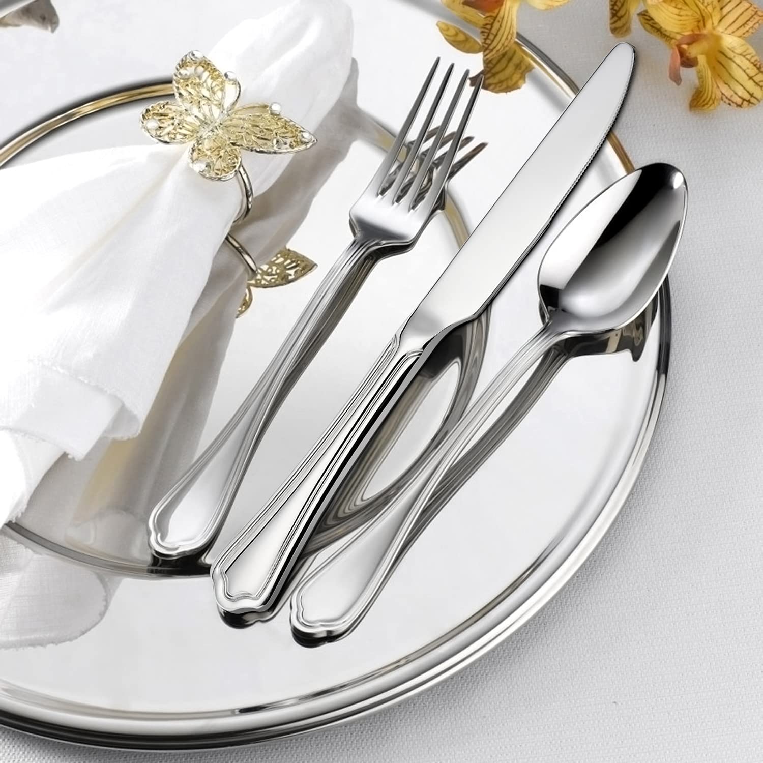 HaWare 60-Piece Silverware Set for 12, Stainless Steel Flatware Cutlery Eating Utensils, Modern Design with Crown Edges for Home Kitchen Hotel, with Knives Forks Spoons, Dishwasher Safe