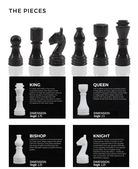 Radicaln Marble Chess Set 12 Inches White and Black Handmade Chess Sets for Games for Adults - 1 Chess Board & 32 Chess Pieces 2 Player Games - Travel Chess Board Game