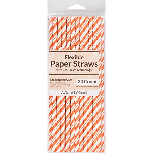 Creative Converting Striped Paper Straws, One Size, Orange/White