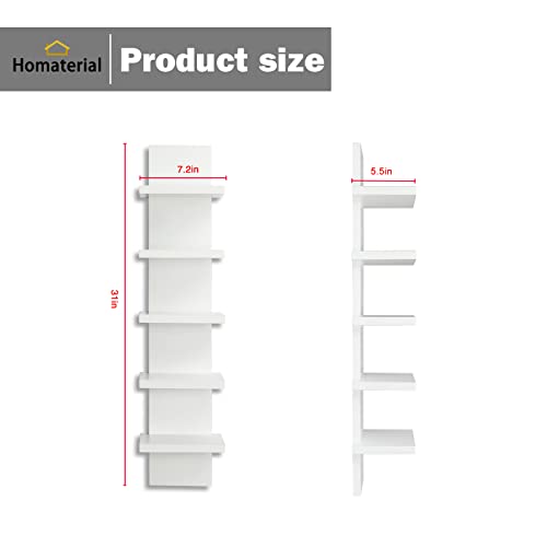 Homaterial 5 Tier Wall Shelf Unit,White Vertical Floating Shelf-Narrow Decorative Wall Mount Modern Wall Decor Shelves for Bedrooms, Living Rooms 5.5" x 7.2" x 31"