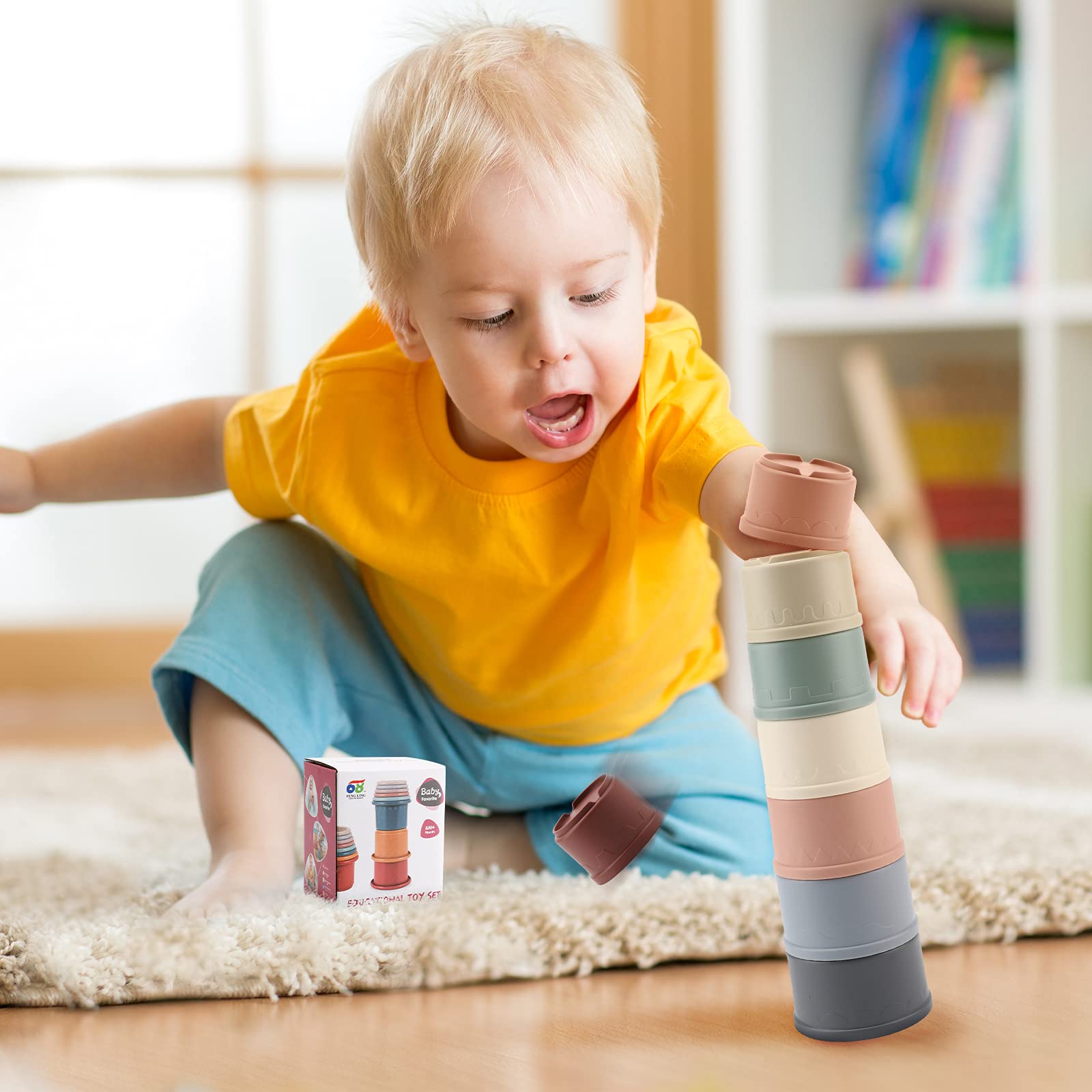 OWNONE 1 Stacking Cups for Toddlers 8 Pcs, Baby Stacking Toy for 6 Months and Up, Nesting Cups for Boys & Girls 1 2 3 Years Old