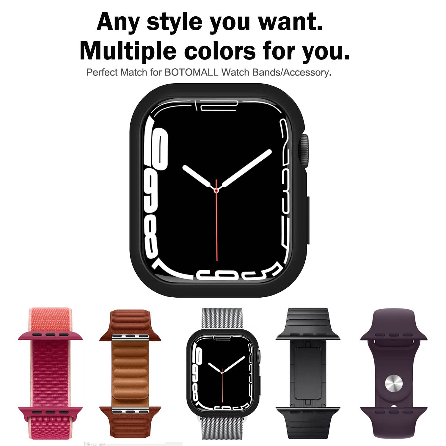 BOTOMALL Compatible with Apple Watch Bumper Case 41mm Series 9 Series 8 Series 7 Soft Flexible TPU Thin Lightweight Protective Cover for iWatch [NO Front Screen Protector]