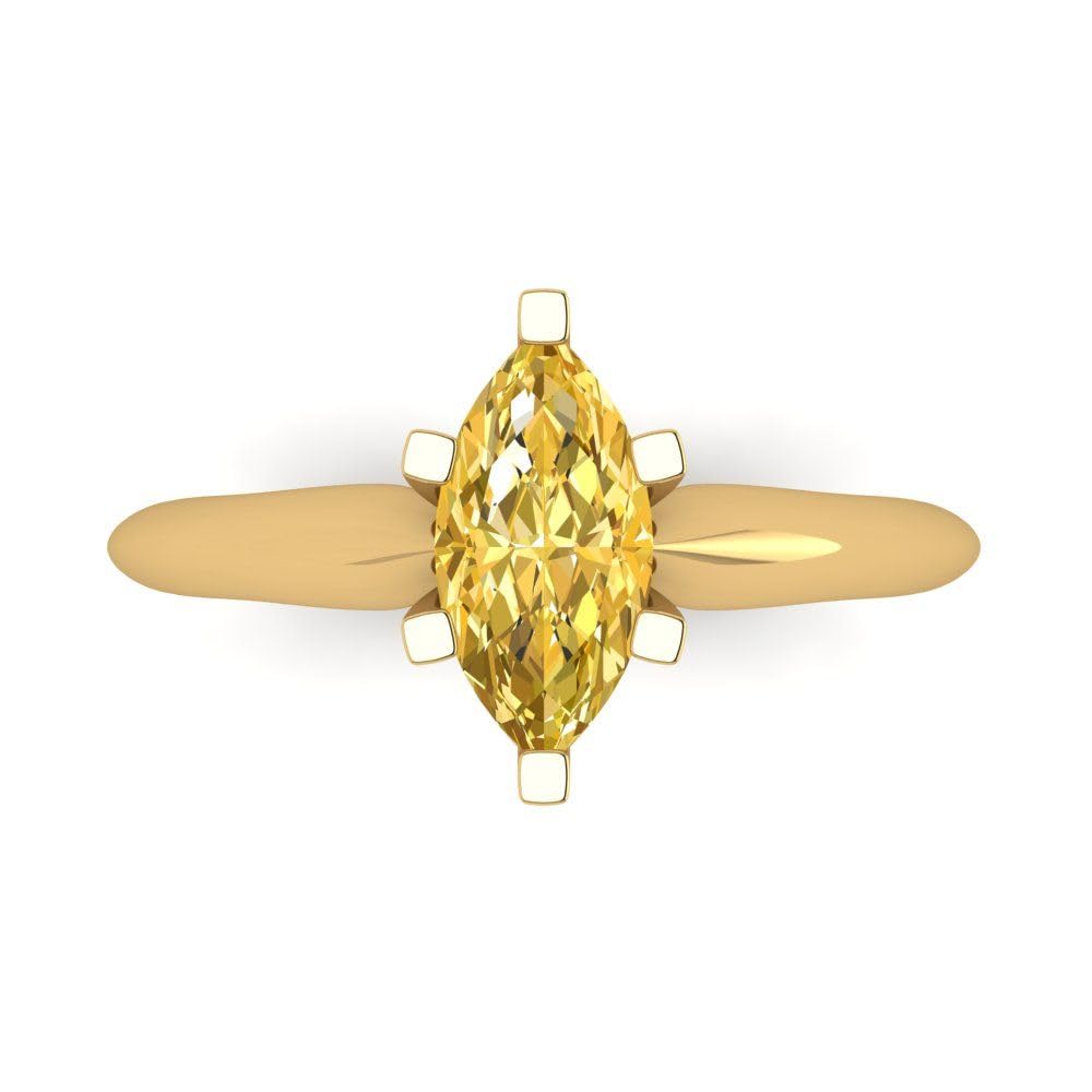 Clara Pucci 1.0 ct Marquise Cut Solitaire Canary Yellow Simulated Diamond Bridal Designer Anniversary Engagement Ring 14k Yellow Gold