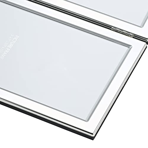 Quality Modern Shiny Silver Plated Contemporary 5" x 7" Double Hinged Picture Frame - Black Velvet Backing and Lacquer Coated