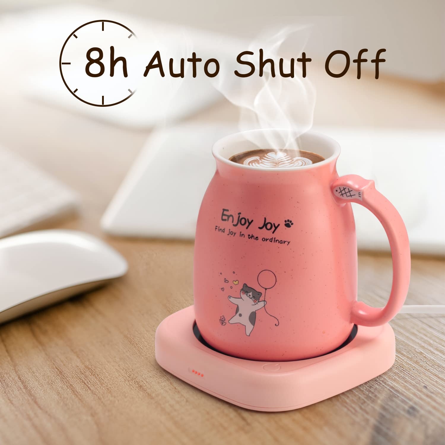 Bsigo Smart Coffee Mug Warmer & Cute Cat Mug Set, Beverage Cup Warmer for Desk Home Office, Candle Warmer Plate for Milk Tea Water with Two Temperature Setting(Up to 140℉/ 60℃), 8 Hour Auto Shut Off
