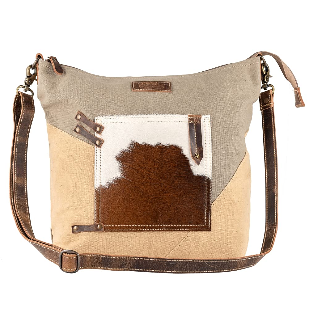 SIXTEASE Womens Shoulder Bag Vintage Style Shoulder Bags for Women - Made with Genuine Leather, Upcycled Canvas, or Hair On - Handmade, Adjustable Strap, Brass and Zinc Hardware - Hestia