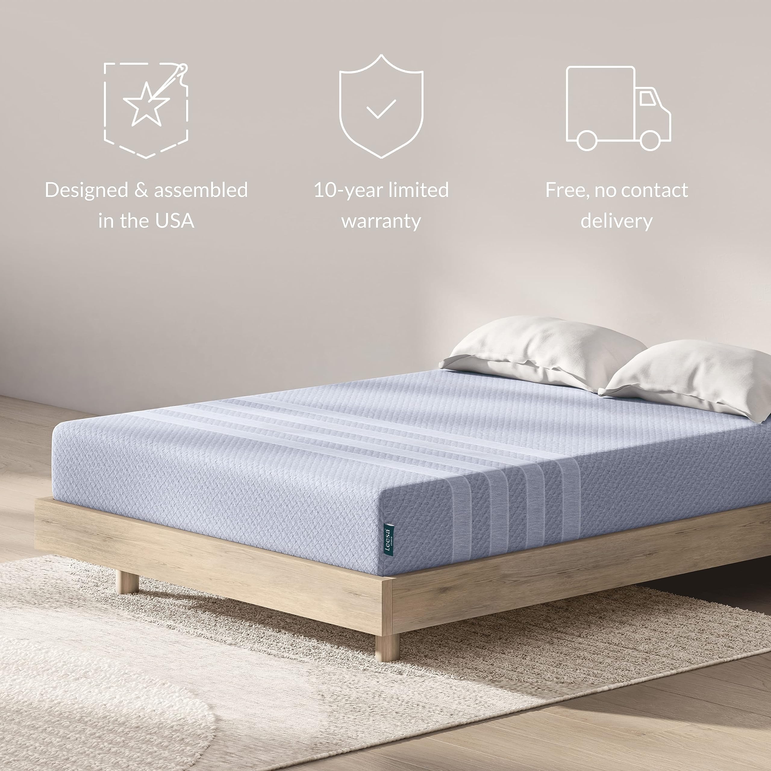 Leesa Studio 10" Mattress, Twin XL Size, Cooling Memory Foam / CertiPUR-US Certified / 100-Night Trial, Heather-blue