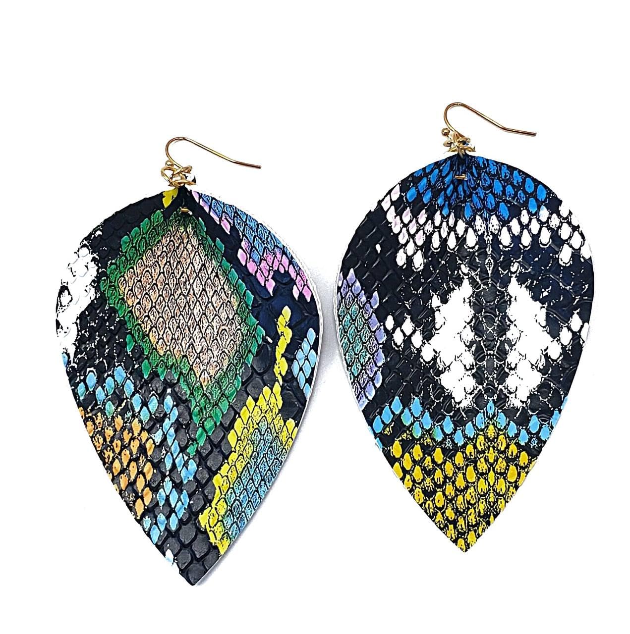 CharmingStuffStore Multi Color Animal Snake Skin Pattern Faux Leather Reverse Teardrop Earrings AL1552EAR