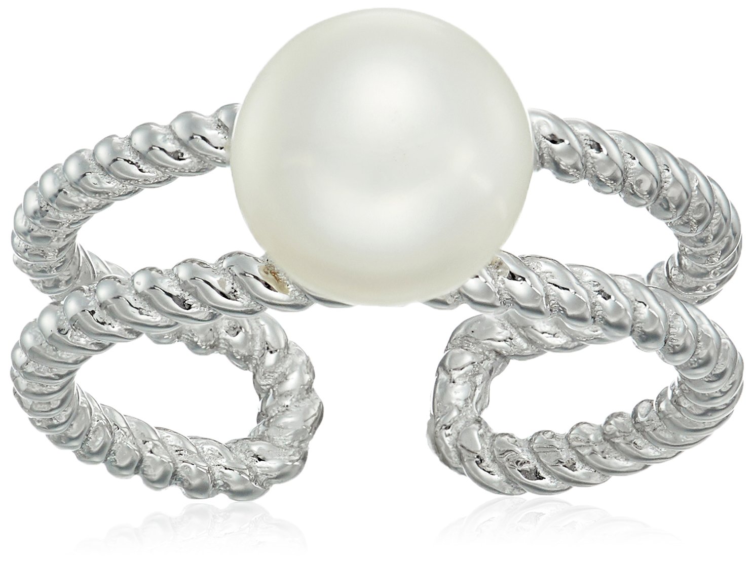 Bella Sterling Silver Double Ribbed Shank Freshwater Pearl Ring
