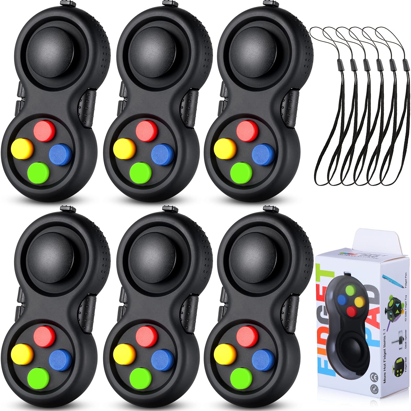 Skylety 6 Pieces Cam Fidget Pad Controller Relieve Anxiety Handheld Mini Handheld Fidget Pad Fidget Controller Stress Reducer for Adult Relieve Stress(Simple Colors)