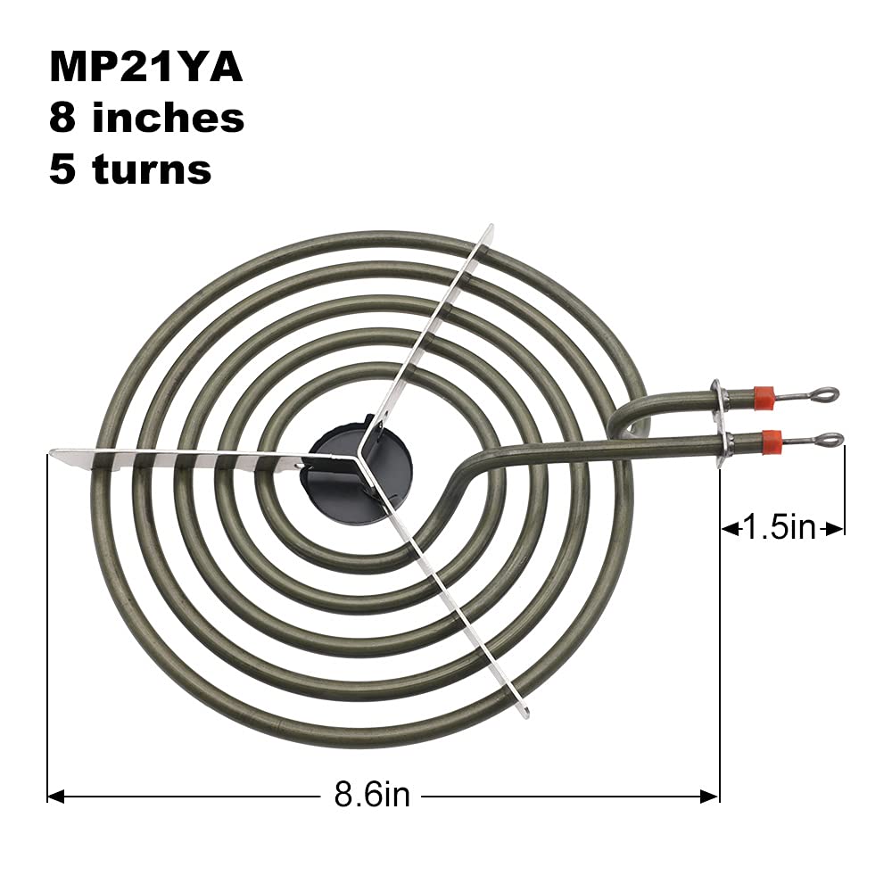 W10288051 Range Cooktop Porcelain Drip Pans and MP22YA Electric Range Burner Element Unit Set by SupHomie - Compatible with Whirlpool Amana Electric Range Stove