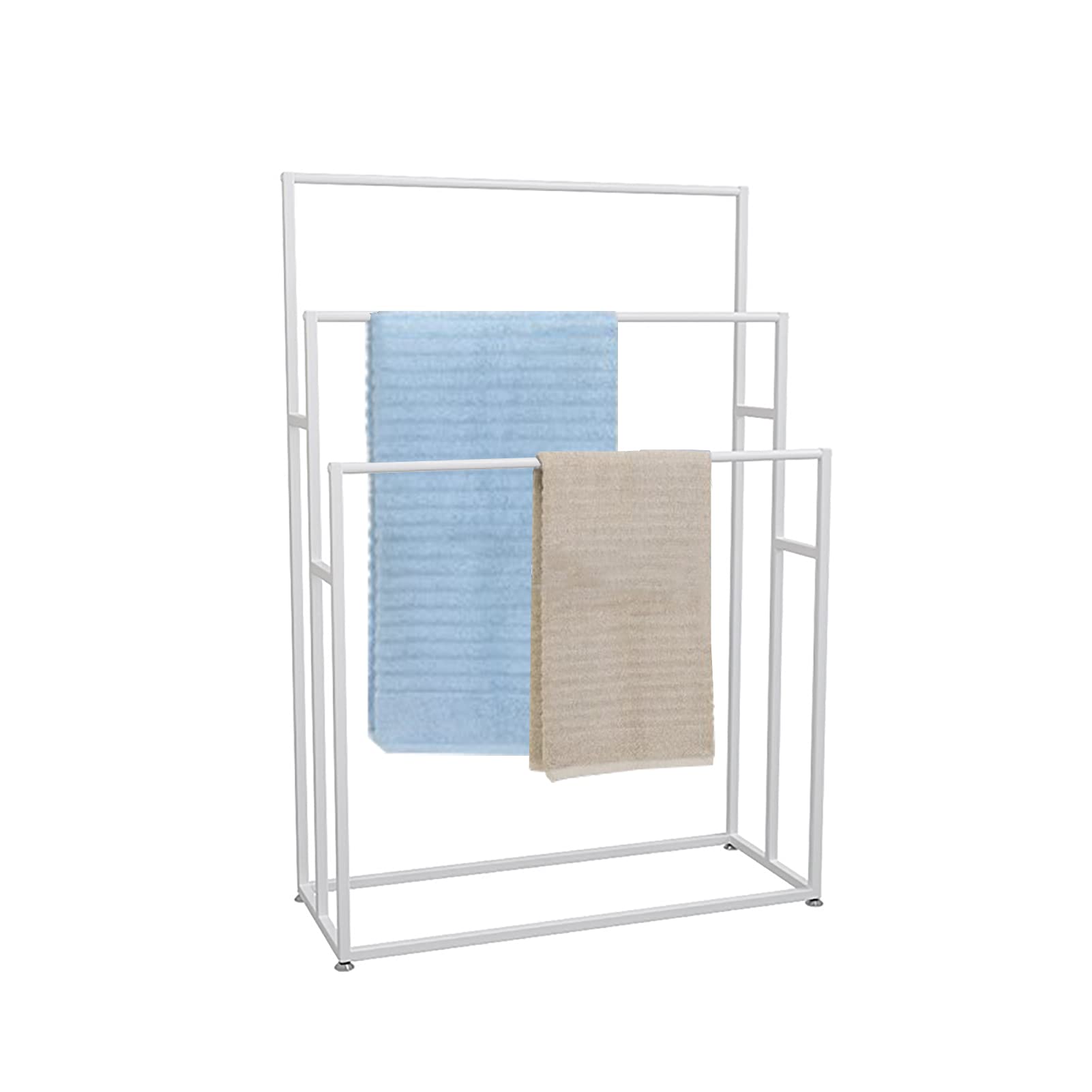 Floor Standing Towel Rack,3 Tier Freestanding Towel Holder,Metal Bathroom Towel Hanger Stand Alone,Towel Bar Stand Storage for Bathroom, Kitchen, Laundry Room, Bedroom(Color:White)