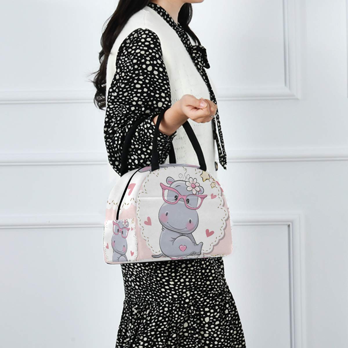 Cute Hippo Lunch Bag Tote Bag Lunch Bag for Women Lunch Box Insulated Lunch Container(93)