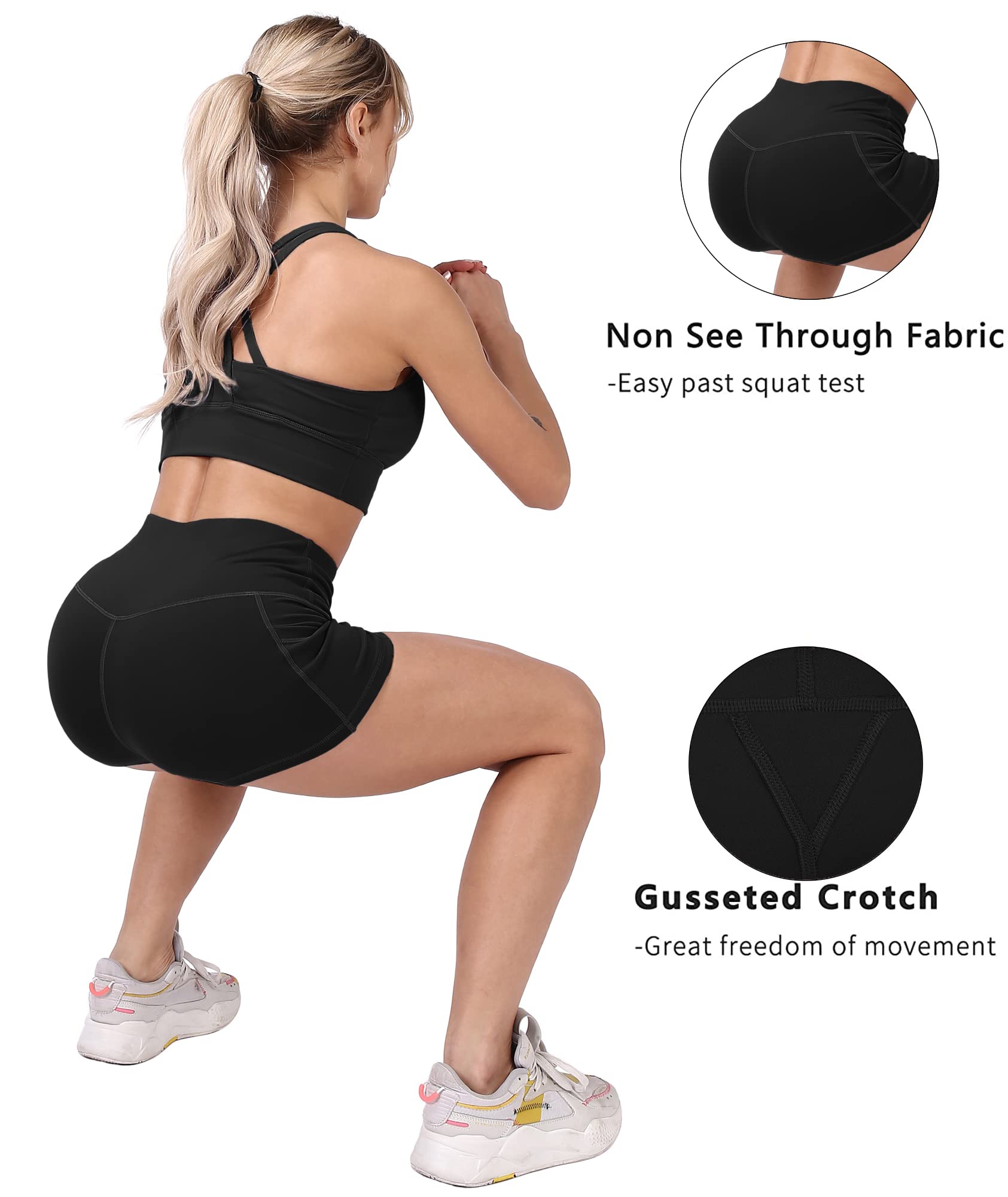 CHRLEISURE Spandex Yoga Biker Shorts with Pockets for Women, 3'' / 5'' / 8'' Workout Booty Shorts(5'' Black, XL)