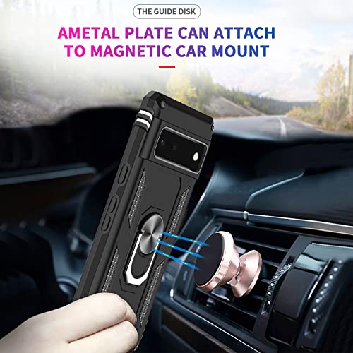 LeYi Pixel 7 Case, Google Pixel 7 Case, Military Grade Shockproof Heavy Duty Full Body Stand Protective Cell Phone Cover, Built in Ring Holder for Pixel 7 Black