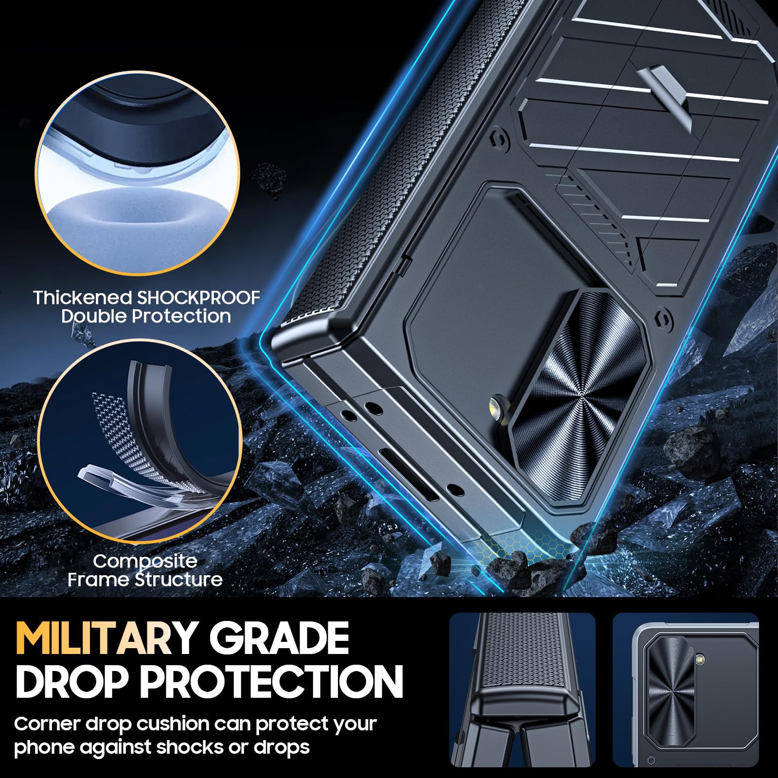 BSNRM Samsung Galaxy Z Fold 5 Case with Hinge Protection, Sliding Camera Lens Cover& Screen Protector& Kickstand Full Body Cover Rugged Shockproof Protective Case for Galaxy Z Fold 5 Black