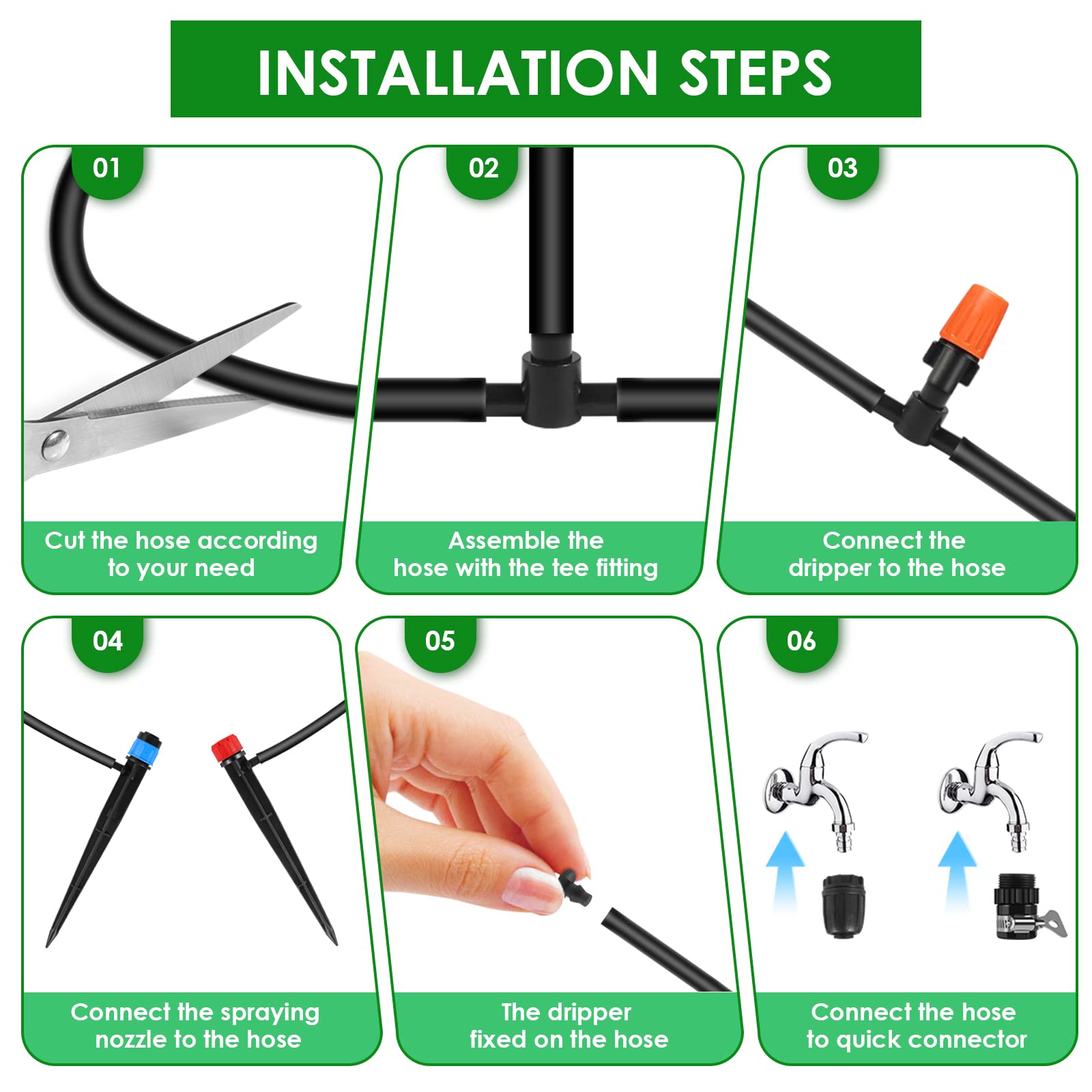 HAYIFTY Drip Irrigation Kit, 140 Feet Garden Irrigation System with Adjustable Nozzle Sprinkler Sprayer&Dripper Patio Plant Watering Kit M BLACK