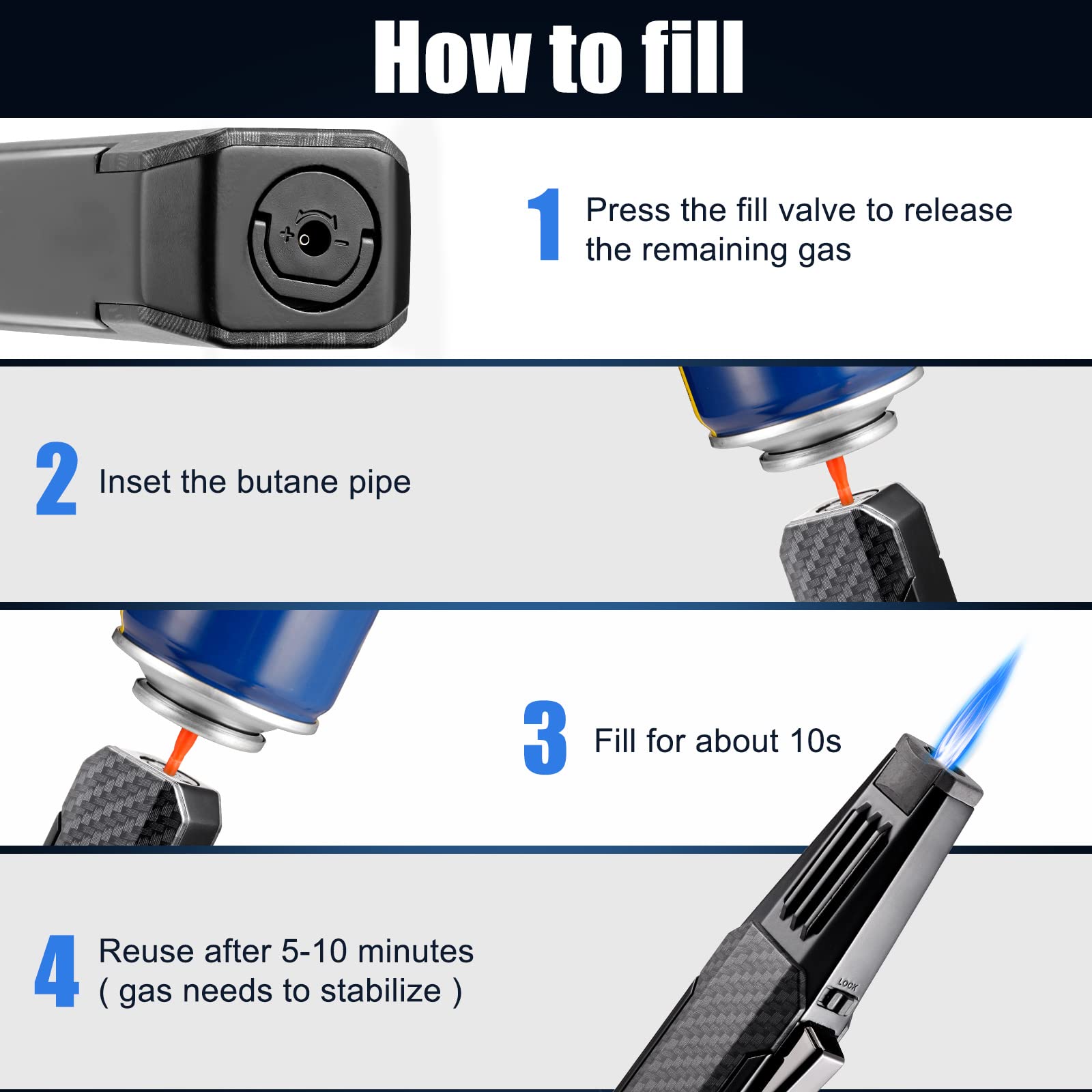 DoPake Butane Torch,Refillable Cooking Kitchen Torch Lighter With Safety Lock and Adjustable Flame,Jet Flame Solar Beam Torch Blow Torch for Desserts,Creme Brulee,BBQ,Baking (Not Included Gas)
