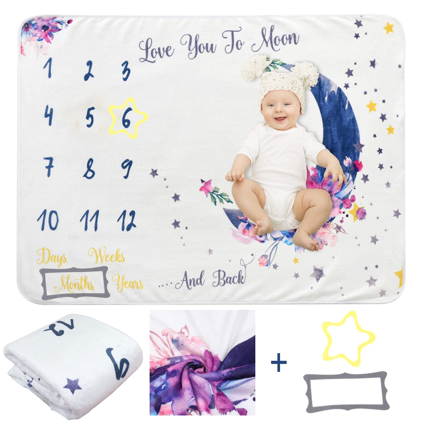 LXWIEKCO Baby Monthly Milestone Blanket for Baby Girl/Boy 60" x 40" Photo Props Blanket, Thickened Nursery Decor Baby Shower