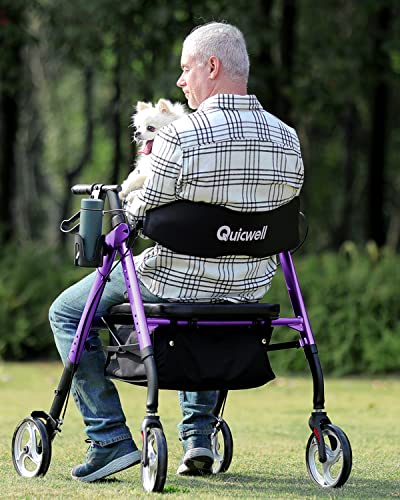Quicwell Heavy Duty Rollator Walker with Large Paded Seat, Bariatric Rolling Walker with Wide Comfort Backrest for Seniors and Adults, Adjustable Seat, Large 8" Wheels, Support Up 450 lbs, Purple