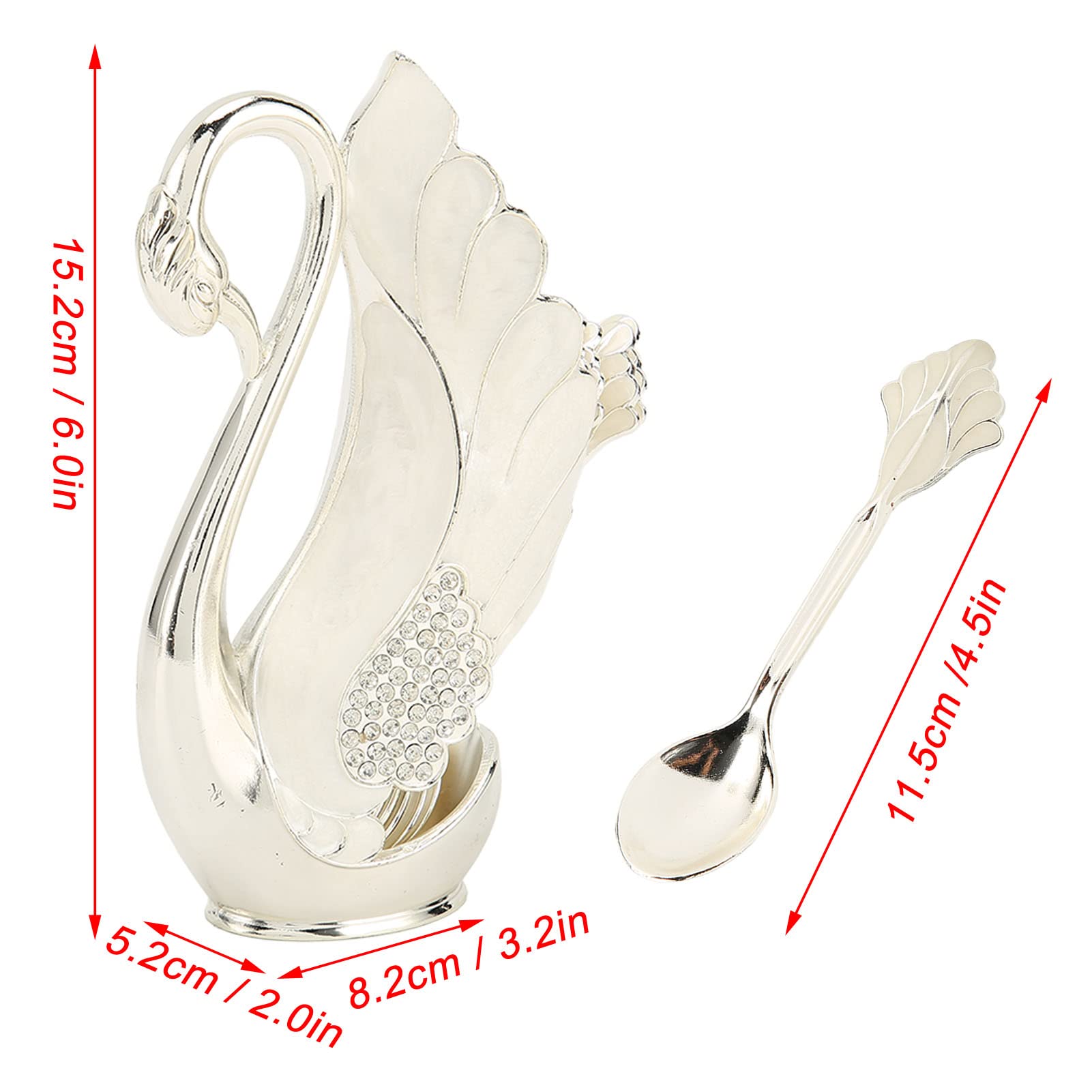 Coffee Spoon Holder Coffee Dessert Spoon Set Alloy Swan Base Holder Spoon Organizer with 6pcs, Modern Style Ice Cream Spoons Teaspoons Coffee Dessert Flatware(Spoon)