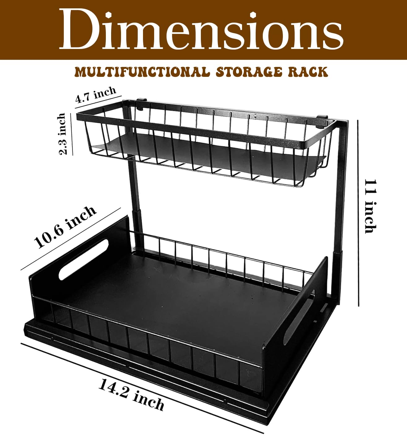 CEWIFO Kitchen Sink Organizer, Kitchen Organization 2 Tier Sliding Cabinet Basket Organizer Drawer Pull Out Cabinet Organizer, Multi-Use Pull Out Cabinet Organizer for Bathroom, Kitchen