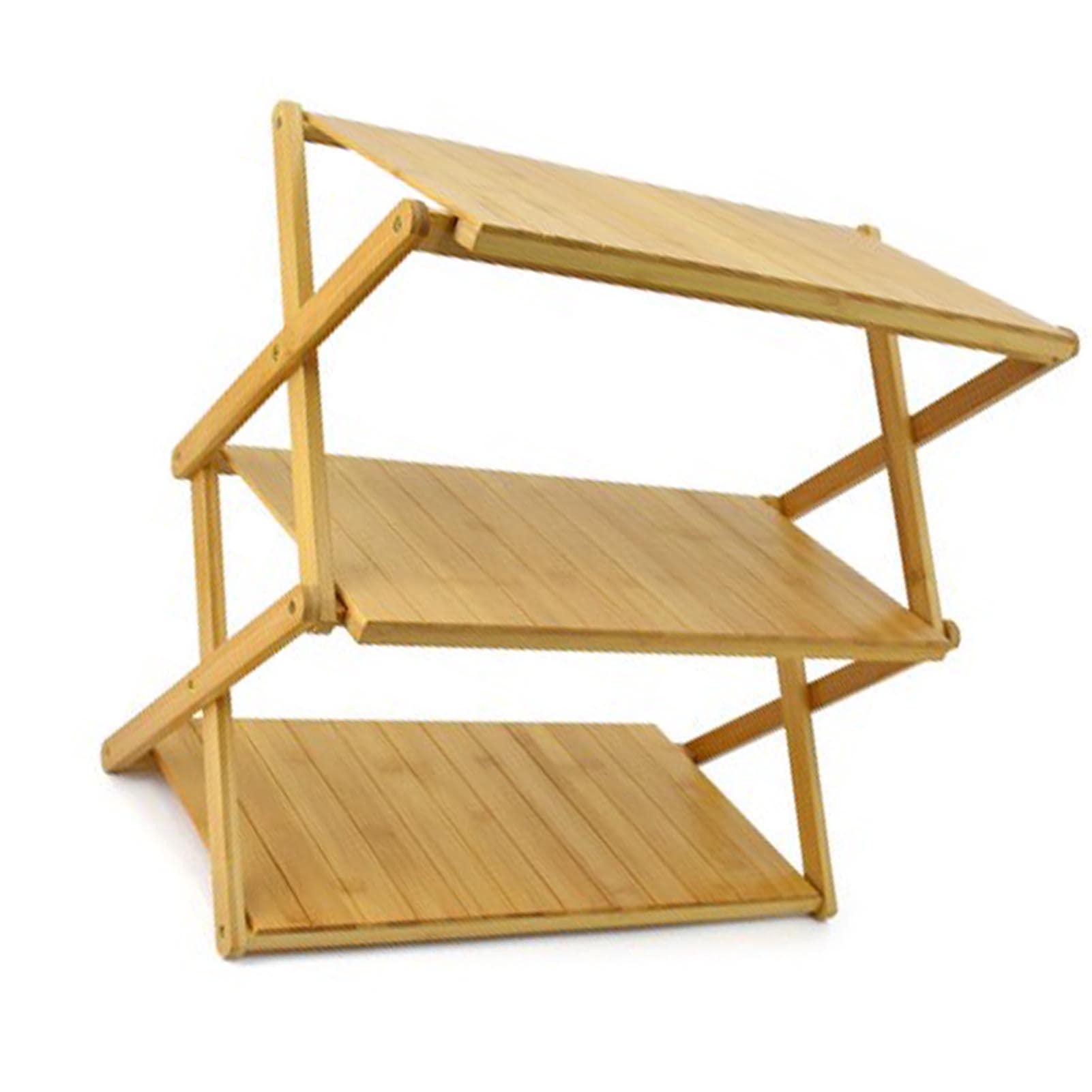 Folding Storage Rack, Powerful Load Bearing Large Storage Space Multi Layer Wooden Foldable Shelf Smooth for Outdoor Camping (3 Layers)