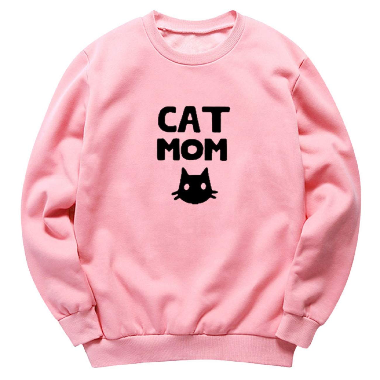 Sweatshirts for Women, FAPIZI Women Fashion Letter Cat Printed Crew Neck Pullover Casual Long Sleeve Solid Color Tops