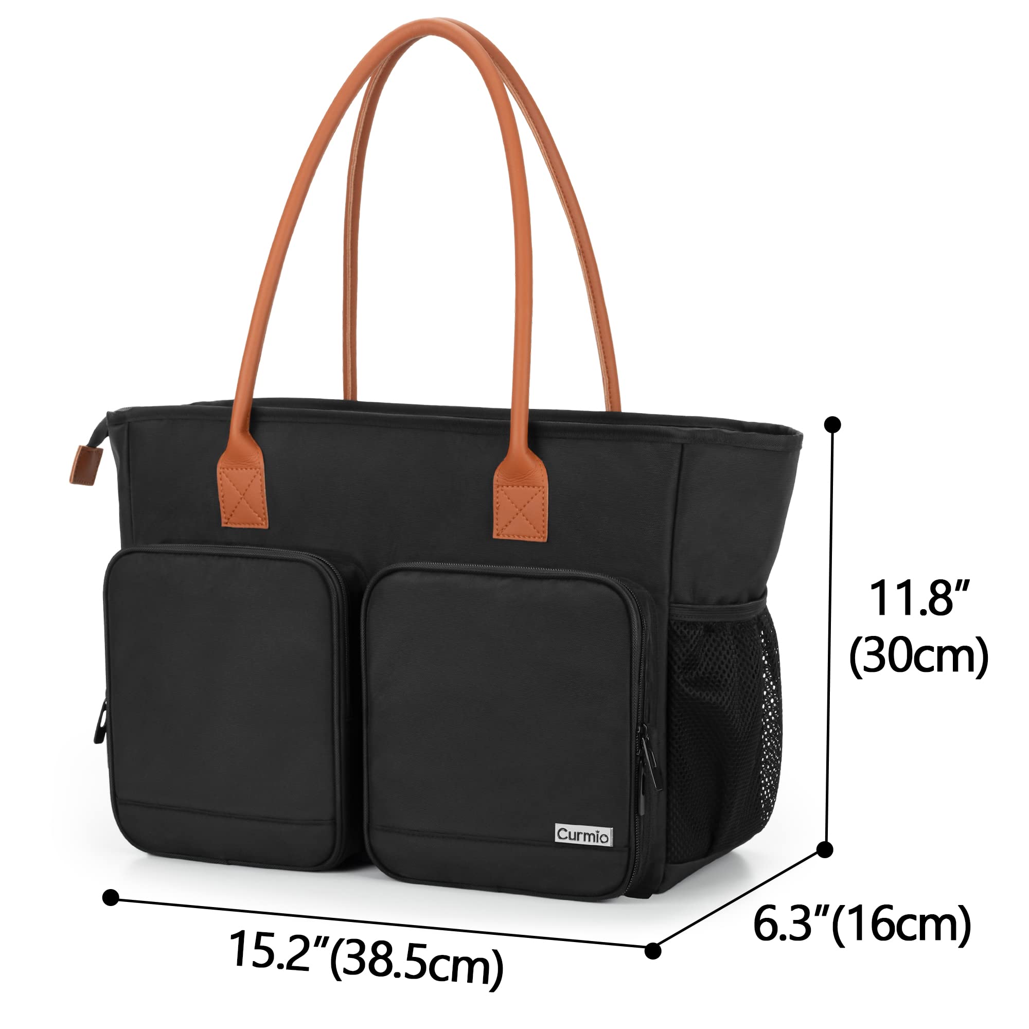 CURMIO Nurse Tote Bag, Portable Medical Bag with Padded Laptop Sleeve for Nursing Work, Home Visits, Health Service, Black (Bag Only)