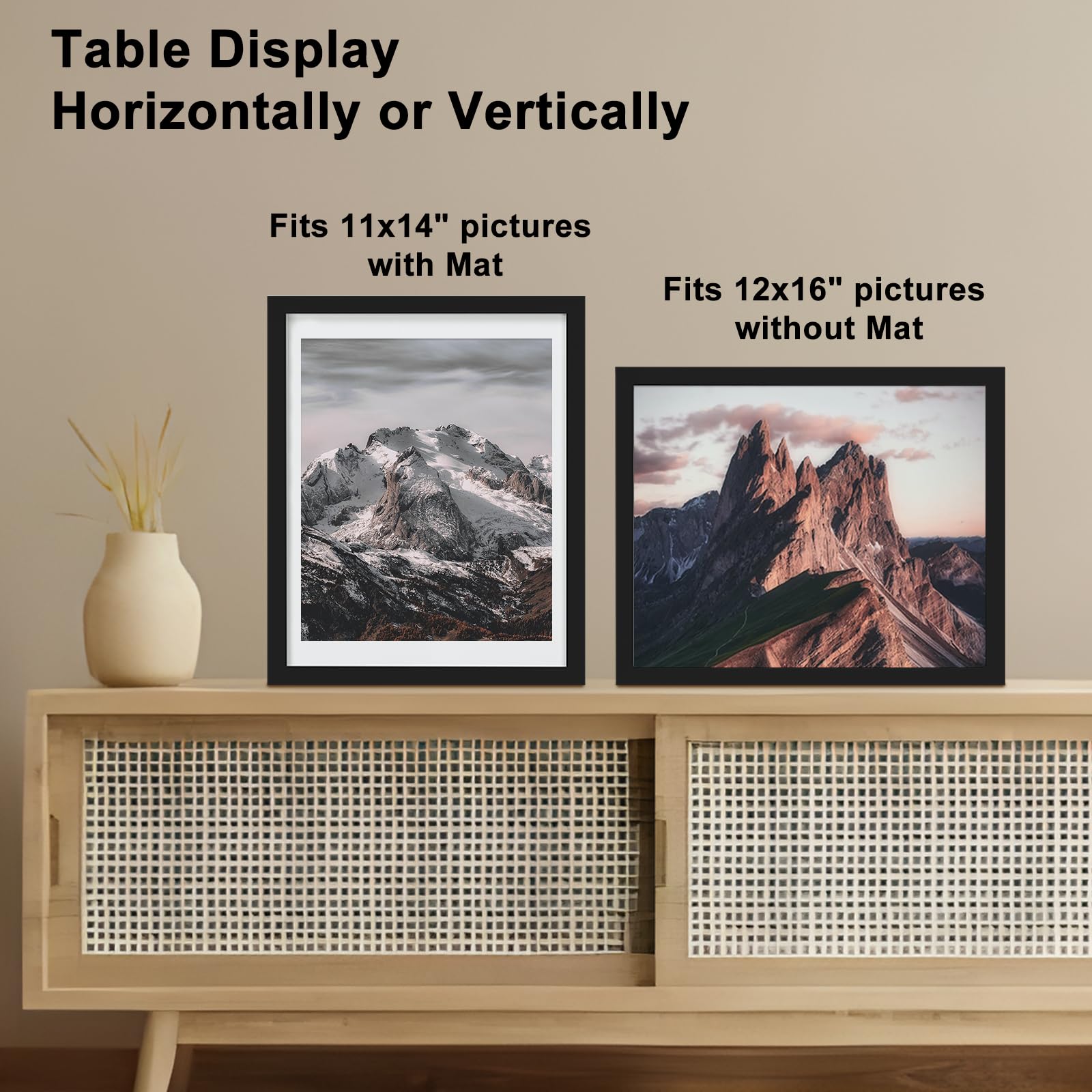 BSRHOME 12x16 Picture Frames Set of 2 with Plexiglass, Display Pictures 11x14 with Mat or 12x16 Without Mat for Tabletop Display and Wall Mounting,Black