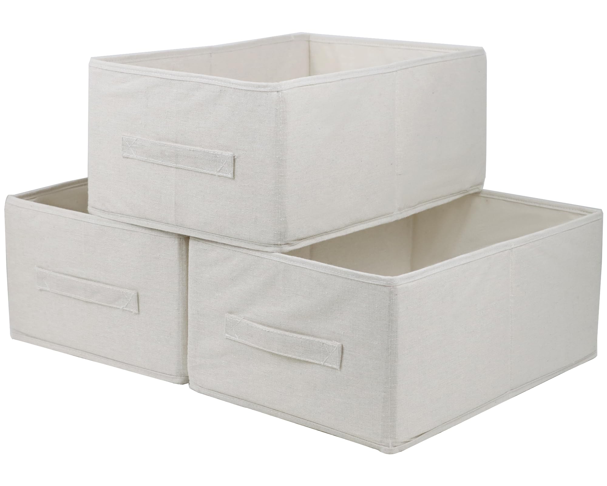 Fabric Storage Bins, 3 Pack Foldable Storage Baskets for Shelves, Decorative Linen Closet Organizers and Storage, Storage Box Container for Organizing Clothes Toy Pantry Wardrobe Closet (3pc-White)