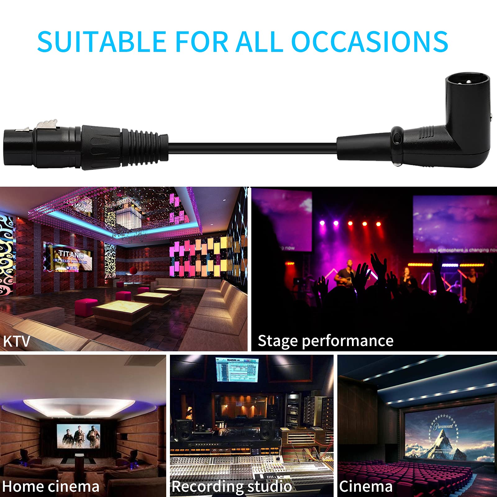 Oluote XLR Microphone Cable, XLR Male to Right Angle Female Cable 3 PIN XLR to XLR Cable XLR Mic Patch Audio Cable Cord (0.650)
