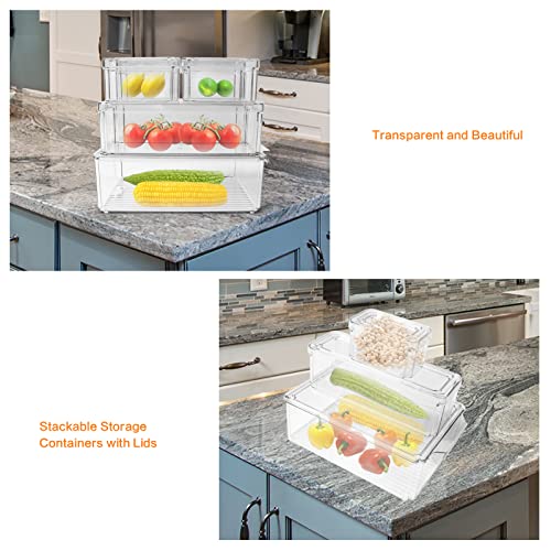 Modern-Depo 7 PCS Refrigerator Organizer Bins with Lids Food Containers with Various Size Stackable Storage Bins for Fridge, Countertop, Cabinets & Pantry