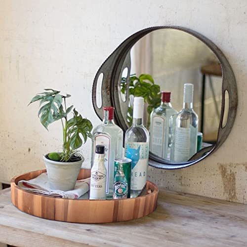 Round Wooden Serving Tray with Handles, 15¾" Large Diameter Wood Serving Trays for Ottoman, Rustic Acacia Circle Tray for Eating, Entertaining, Decorating and Organizing