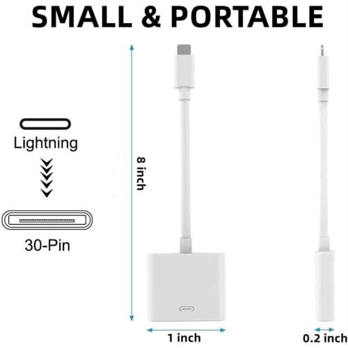 Lightning to 30-Pin Adapter, iPhone 8 Pin Male to 30 Pin Charger ipad Connector Adapter Data Sync Cable Connector Compatible iPhone 14/13/12/11/X/8/iPad/Bluetooth (White)