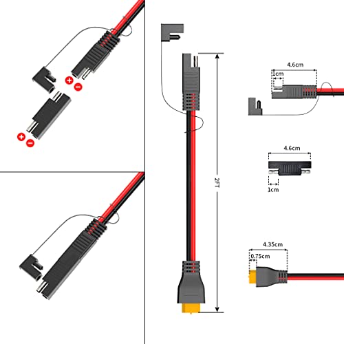 ELFCULB 10AWG 2FT SAE to XT60 Connector Extension Cable with SAE Polarity Reverse Adapter for Solar Generator Portable Power Station Solar Panel