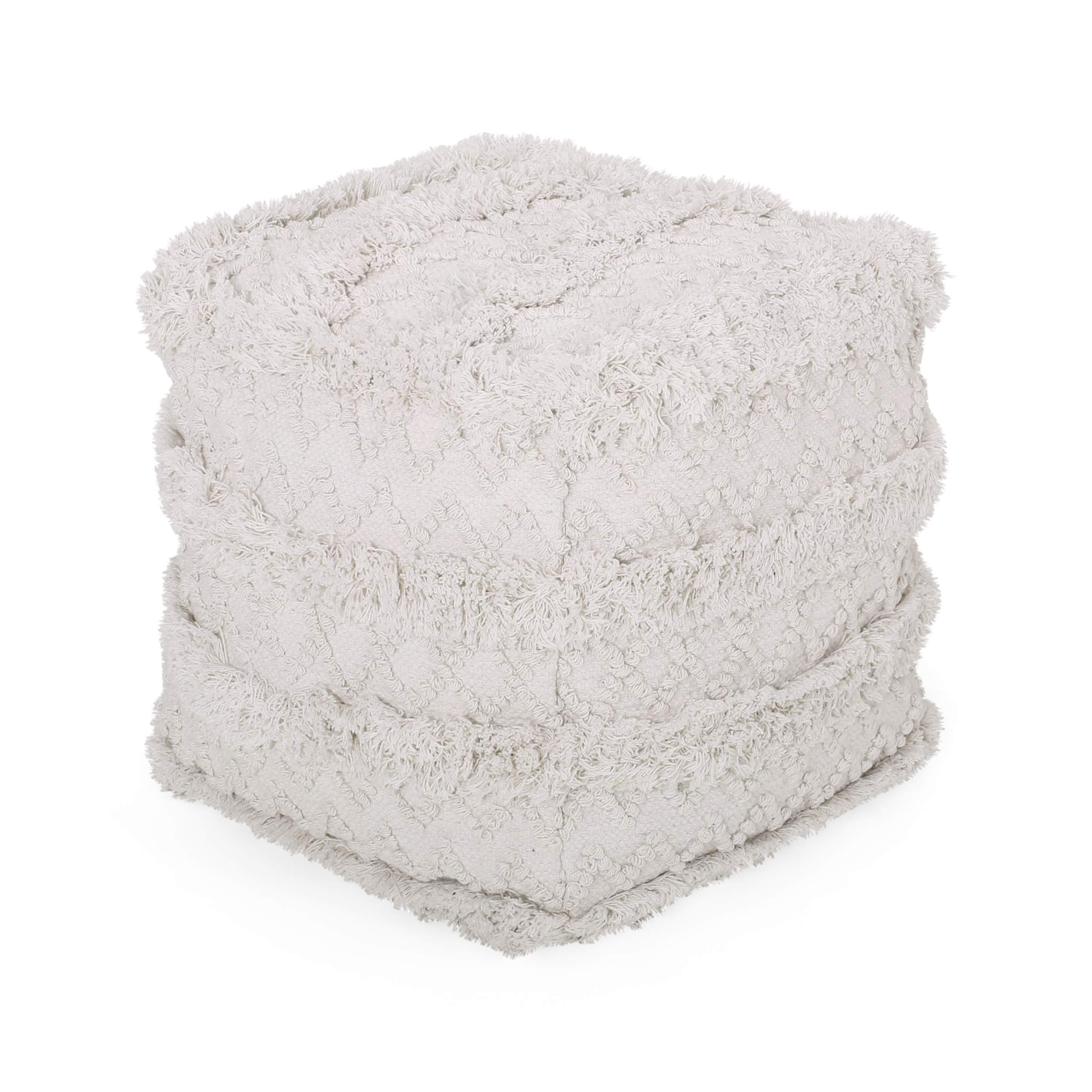 Christopher Knight Home Anna Boho Fabric Cube Pouf, White