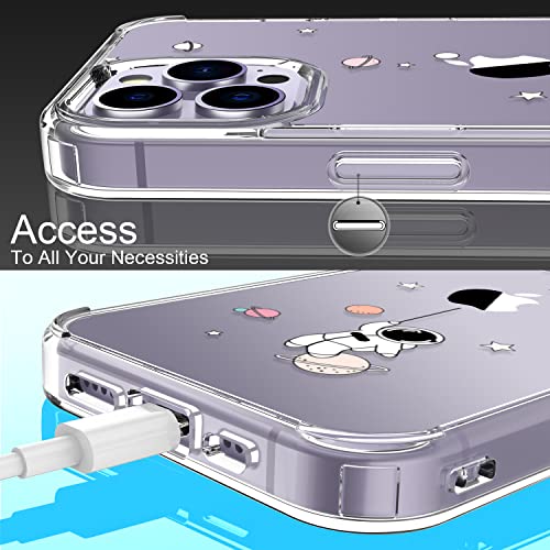 LUHOURI iPhone 14 Pro Max Case with Screen Protector, Clear Fashion Designs Protective Phone Cover for Women Girls, Slim Durable Phone Case for iPhone 14 Pro Max 6.7" Astronaut in The Space