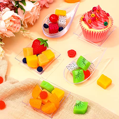 Rozer Mini Appetizer Plates and Tear Drop Spoons for Weddings Party 2.5 x 2.5 Inches 4 x 2 x 0.5 Inches Plastic Mini Dessert Plates Disposable Appetizer Spoons (200 Pieces)