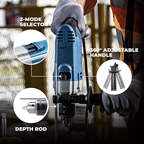 DongCheng Hammer Drill 6A,1/2 Inch Keyed Chuck, 0-3000 RPM/45000 BPM Impact Drill with 15PCS Drilling Bits for Concrete,Metal & Wood, DZJ05-13