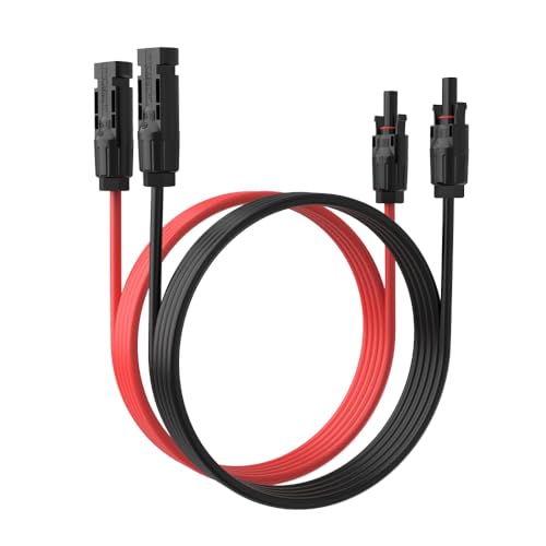 ELFCULB Solar Panel Extension Cable - 1Pair 10AWG 3FT Solar Extension Cable Black & Red, Solar Panel PV Cable Wire with Male/Female Connectors