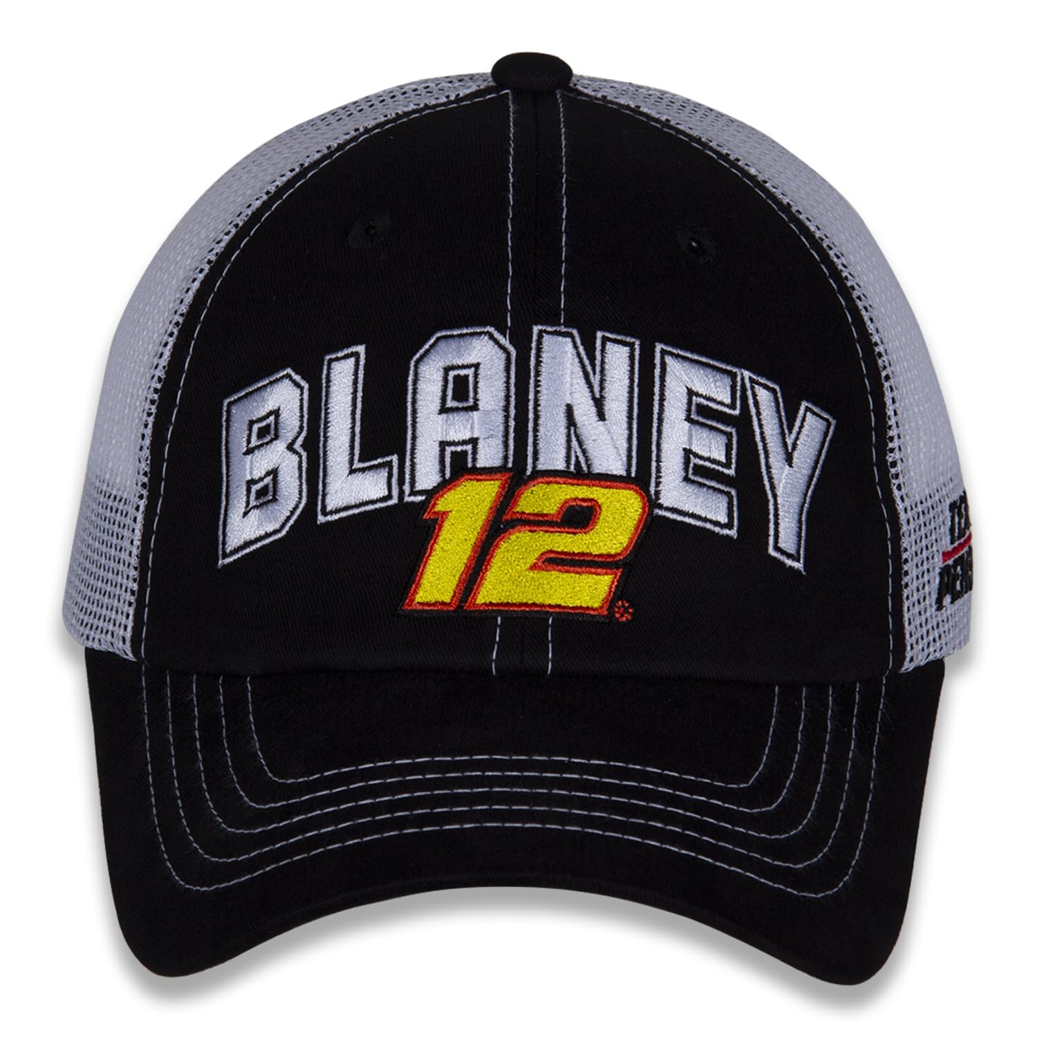 Checkered Flag Sports Ryan Blaney #12 NASCAR 2023 Black Name and Number Driver Adjustable White Mesh Trucker Hat
