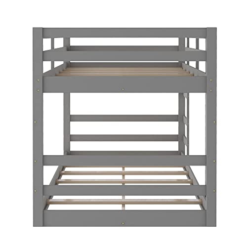 MERITLINE Wood Bunk Bed Twin Over Twin Bunk Beds for Boys and Girls, Simple Floor Twin Bunk Bed Frame with 2 Slats Sets and 2 Ladders, No Bunkie Board Needed