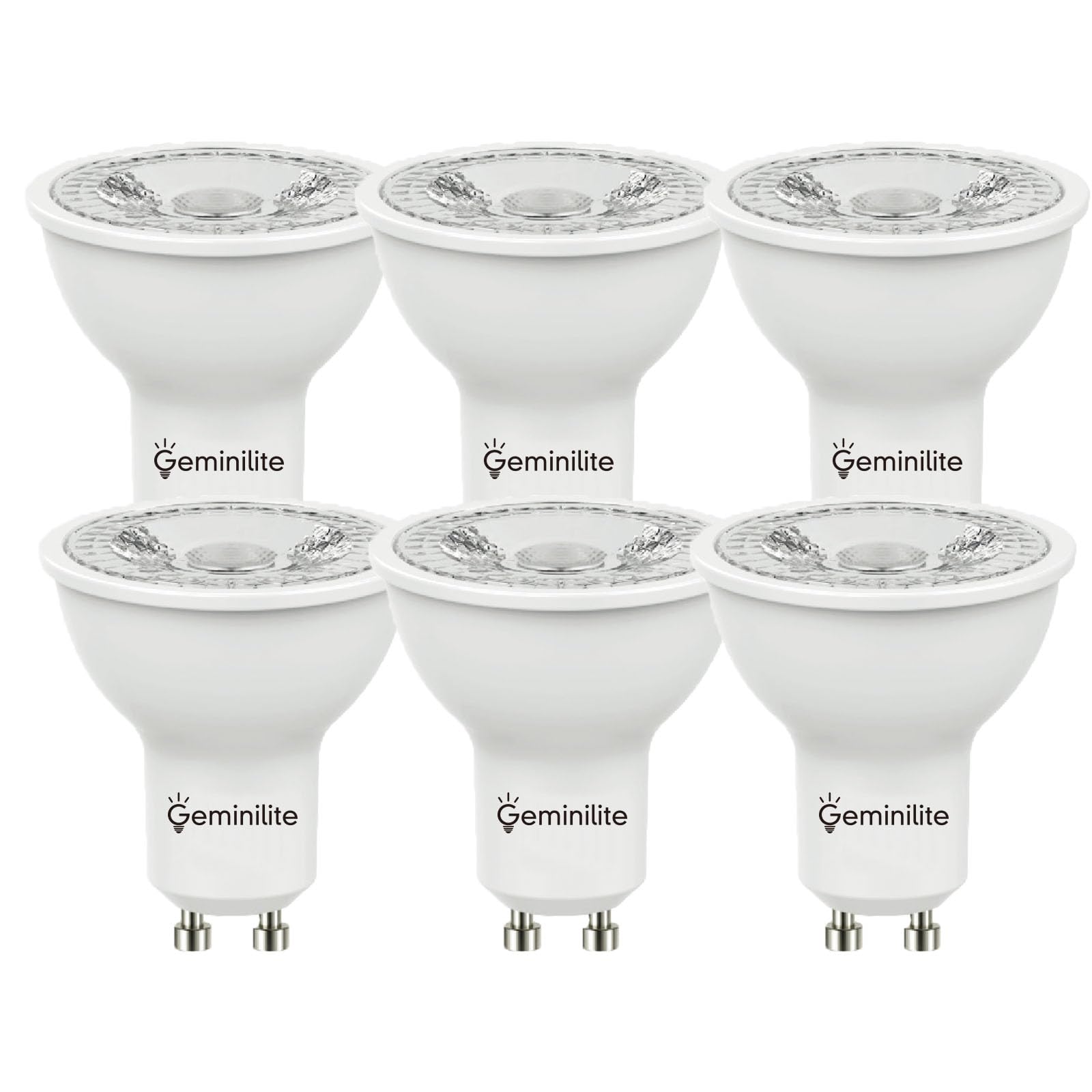 Geminilite GU10 LED Light Bulb 5000K Daylight White Spot Light 7W (50W Equivalent) Replacement 510LM Ceiling recessed Lighting, No Dimmable 38° Spotlight for Kitchen, Range Hood, 6 Pack